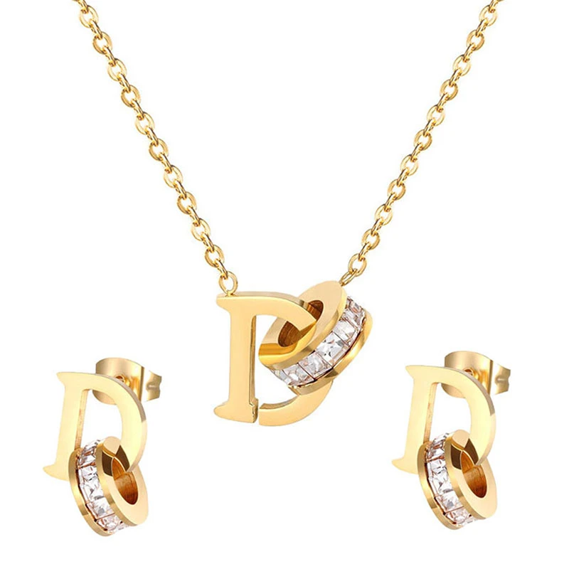 316L Stainless Steel AAA Zircon D Letter Jewelry Set Acero Inoxidable ...