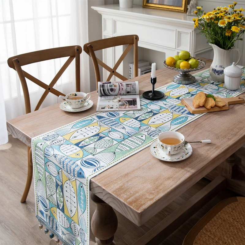 Chemin de Table,Nappe imprimée de petits poissons, vert frais ...