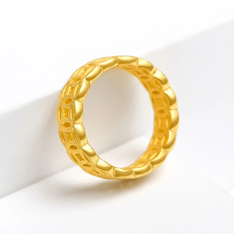 New Style 999 24k Yellow Gold Ring Men's Coin Ring Band Wedding Ring ...