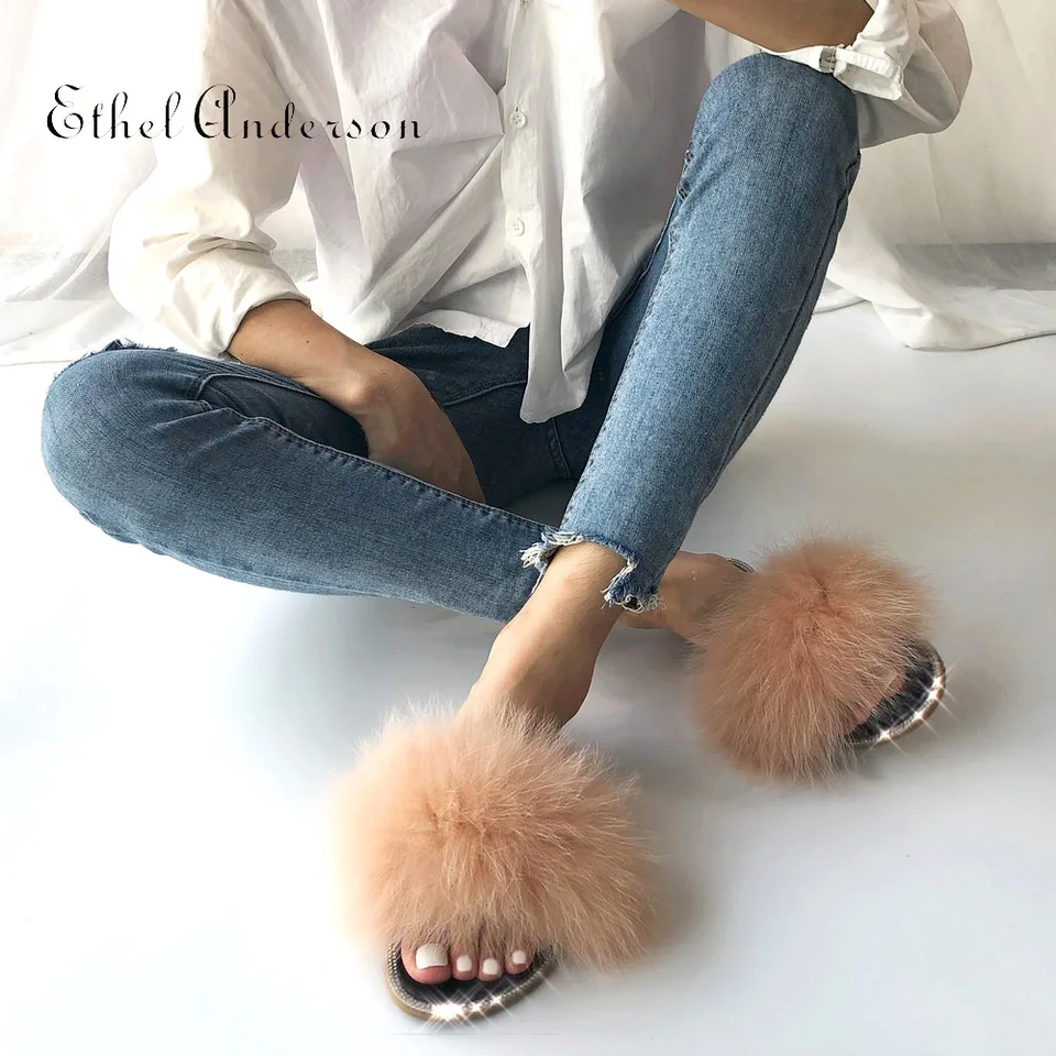 Ethel Anderson 2021 Fox Fur Slides Real Fur Slippers Fully, 57% OFF