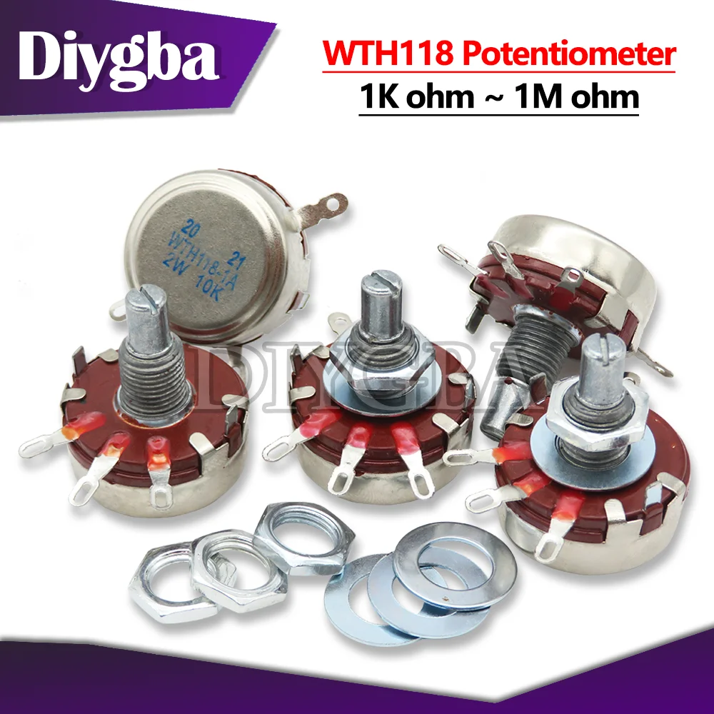 전위차계 가변 저항기 VR 저항 100K 옴, WTH118, 1K, 2.2K, 4.7K, 10K, 22K, 47K, 100K ...