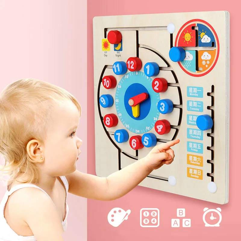 Montessori teaching clock time cognitive board digital maze walking ...