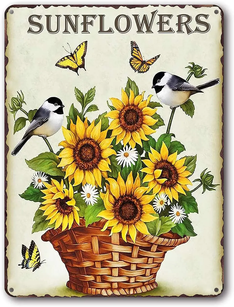 GETRICH-Sunflower-Tin-Sign-Bird-and-Butterfly-Metal-Tin-Sign-Suitable ...