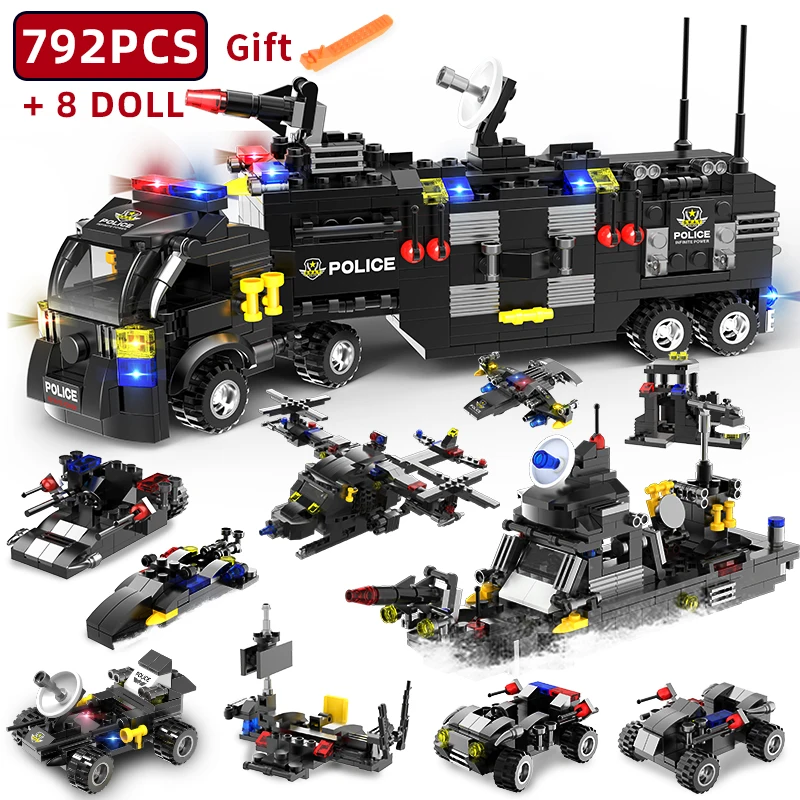 792pcs City SWAT Police Station Building Blocks Car Truck Classic DIY ...