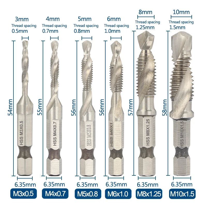 Clé outil,taraud à vis HSS4341 à tige hexagonale,forets métriques,outils de filetage,outil à ...
