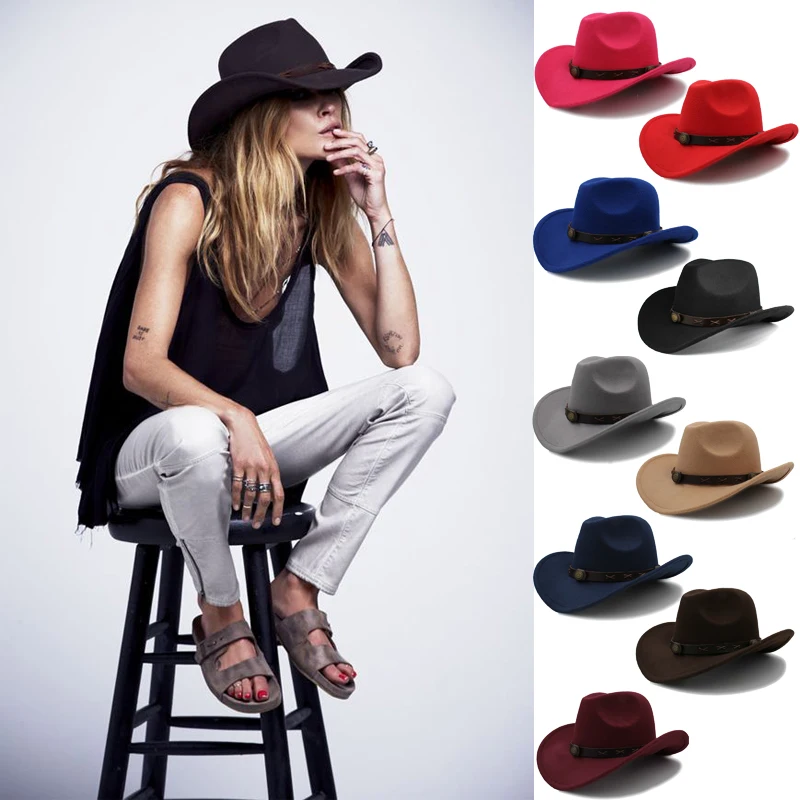 3 Sizes Parent-child Men Women Kids Western Cowboy Hats Wide Brim ...