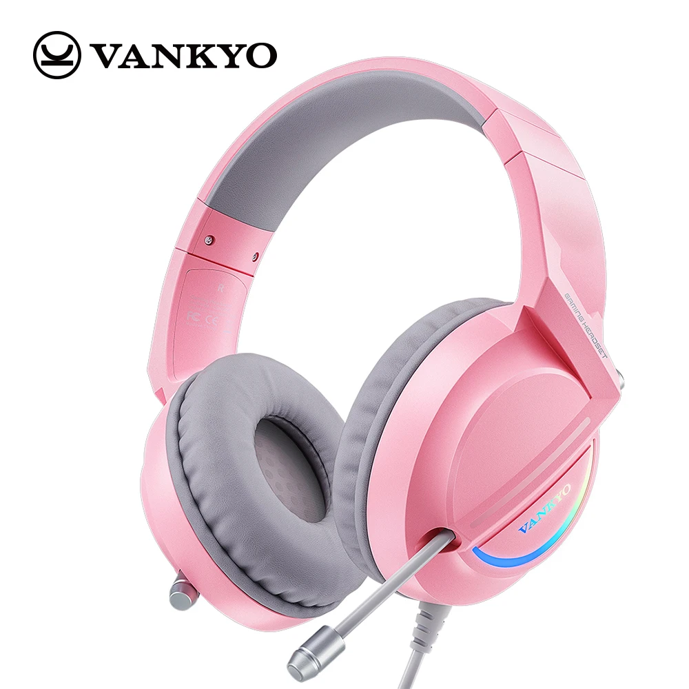 Vanyo CM6000 핑크 게임용 헤드폰 헤드셋, PS4 PS5 PC 닌텐도 스위치 Xbox 소음 차단 마이크 LED 라이트 ...