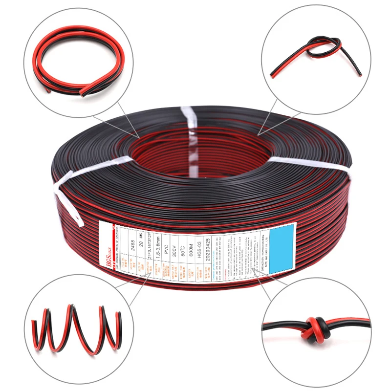 5 Meters 2pin Extension Cable 18/20/22/24/26AWG UL2468 Electrical Wire Tinned copper wire for ...