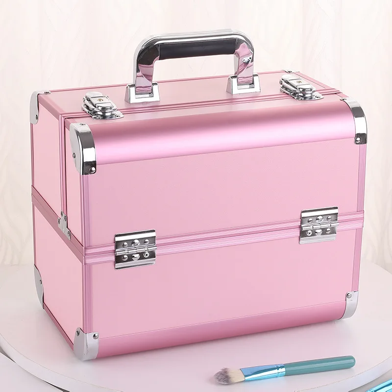 Women Professional Makeup Case 32cm Metal Cosmetic Storage Box Portable ...