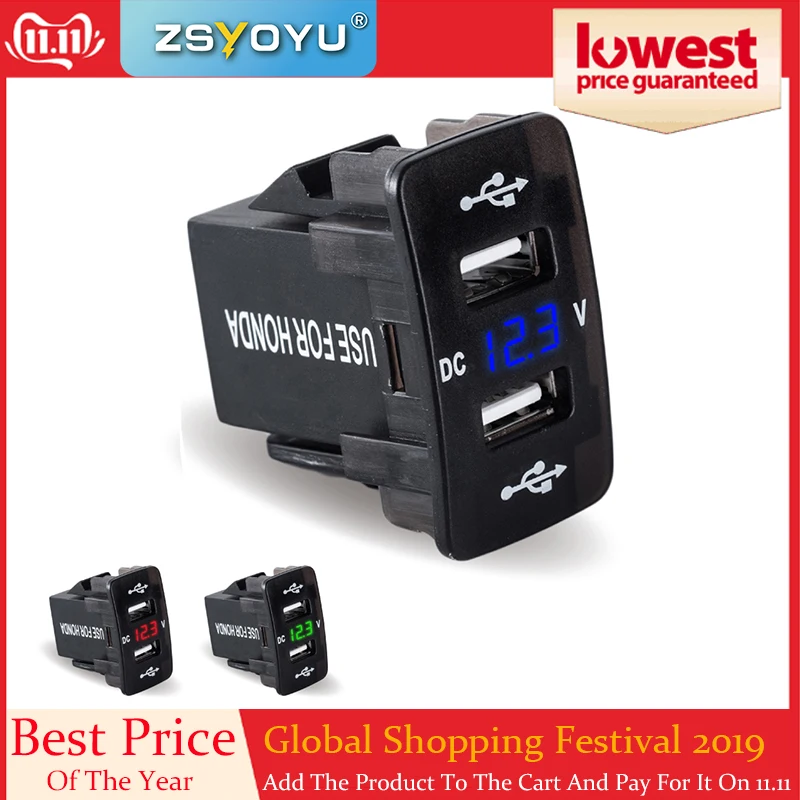 Promotional Dual USB Car Charger With LED Voltmeter 12V 24V To 5V 4.2A ...