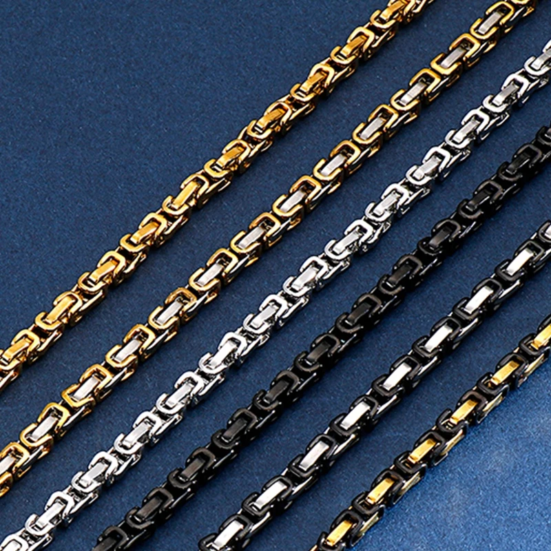 4/6/8mm Width Royal Box Chain Necklace For Men Male Stainless Steel ...