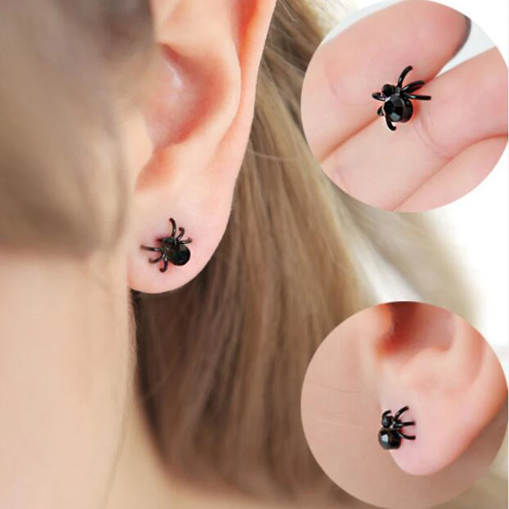 Dropshipping Copilot - 2Pcs Black Tiny Spider Stud Earrings Cute Funny ...