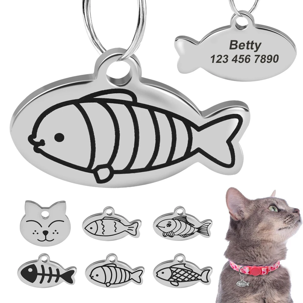 Custom-Engraved-Cat-ID-Tag-Cute-Fish-Shape-Kitten-Cats-Nameplate-Anti ...