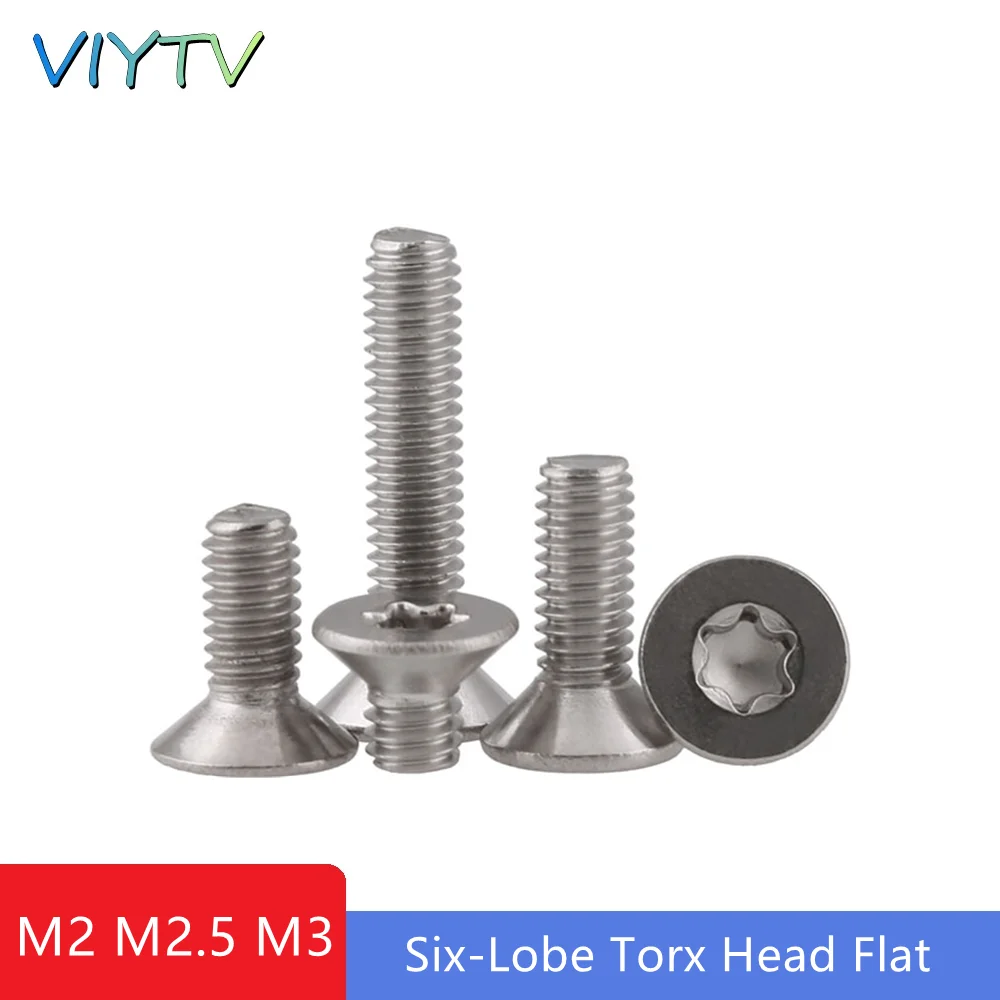 Vis à Six lobes Torx en acier inoxydable 304, 50 pièces, sm2 m2, 5 M3, GB2673, tête fraisée ...