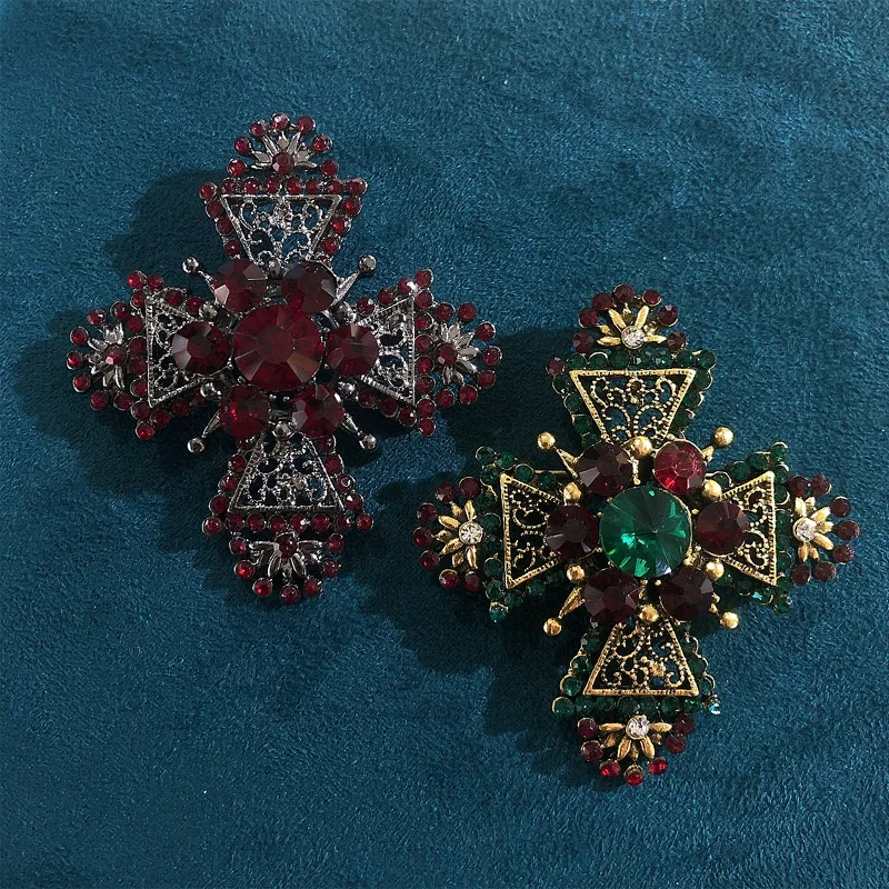 Muylinda Baroque Cross Brooch Pin Metal Big Red Rhinestone Brooches For ...