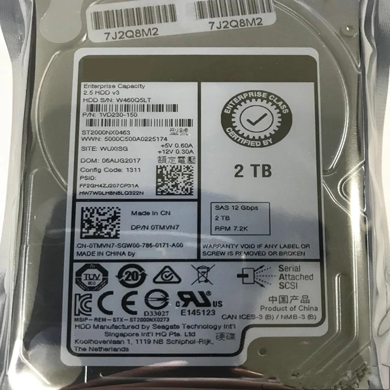 Original HDD For Dell 2TB 2.5" 7.2K SAS 12 Gb/s 128MB For Internal HDD ...