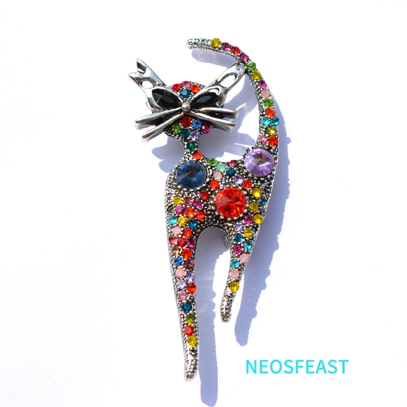 Cute Brooches for Women Rhinestone Cats Alloy Pin Mix Color Ladies ...