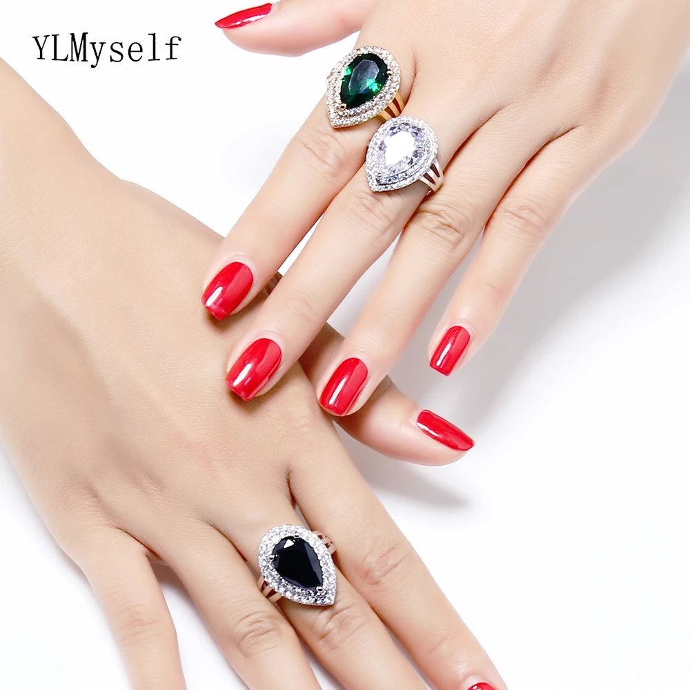 Colorful big water drop Designer ring Jewelry 4 Colors Blue Green White ...