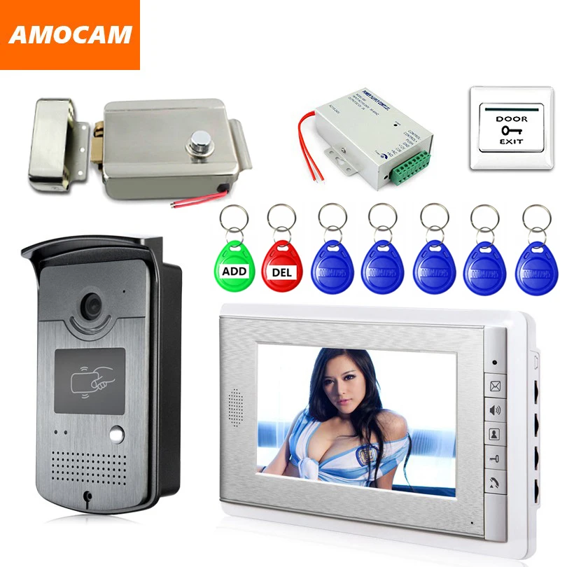 7" Video Door Phone Kit with ID Keyfobs + Electric Lock + Power Supply+ ...