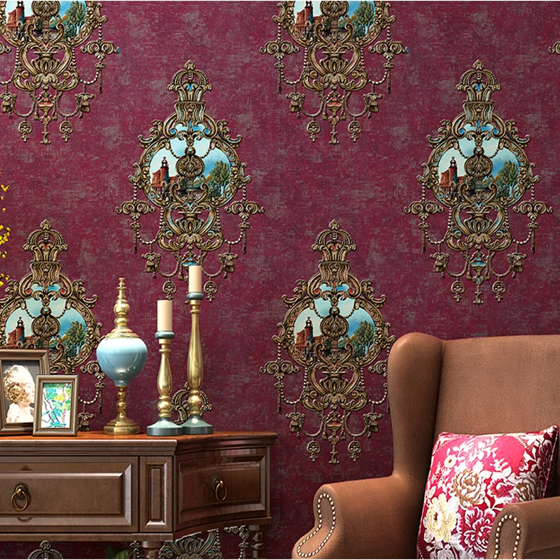 European-Style-Luxury-3D-Embossed-Damascus-Non-woven-Wallpaper-Roll-for ...