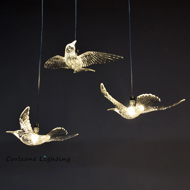 Nordic LED Bird Lamp Acrylic Bird Pendant Lights for Living Room Dining ...
