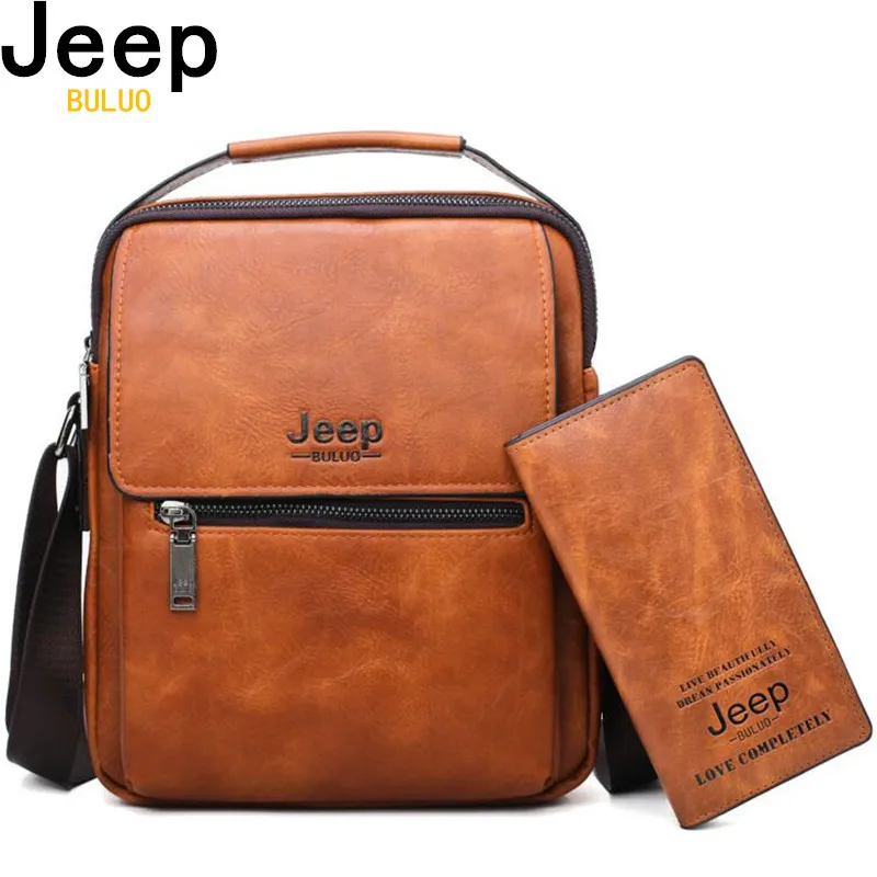 JEEP BULUO Men Leather Shoulder Bag 2 piece set Handbags Business ...