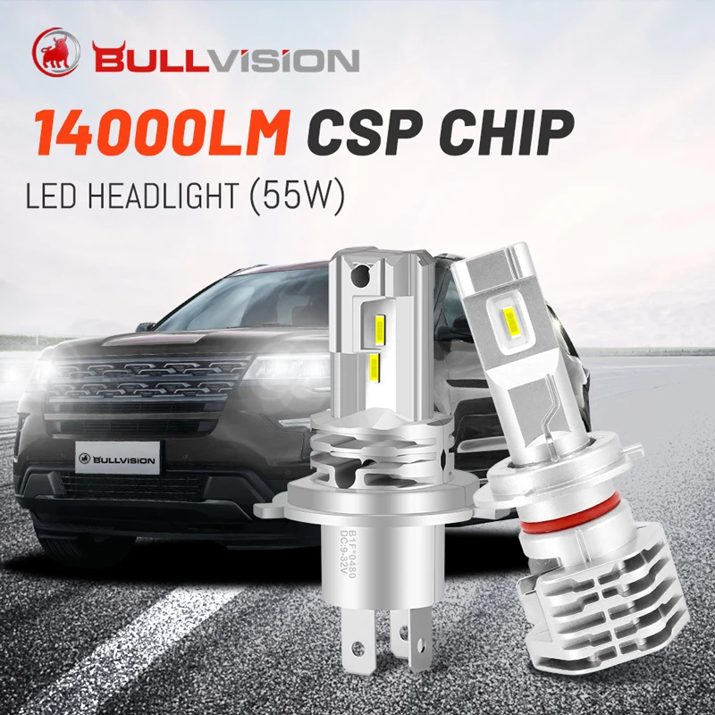 BULLVISION-미니 Hb3 Hb4 LED 자동차 램프, 6000K H8 H9 H11 전조등 전구 4300K 8000K 안개등 슈퍼 H7 H4 9005 9006 다이오드 ...