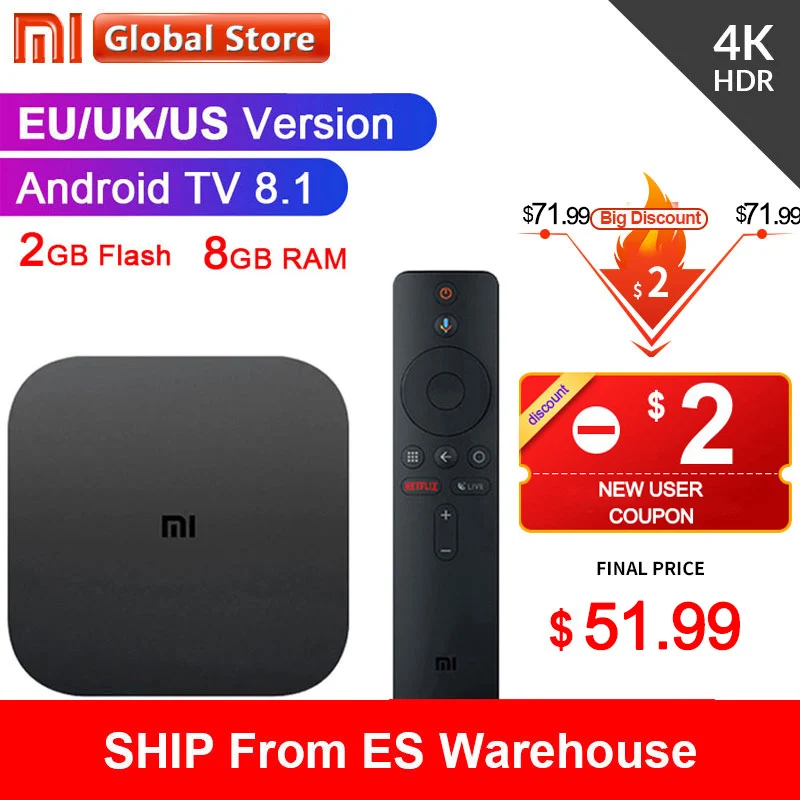 Original Global Xiaomi Mi TV Box S 4K HDR Android TV 8.1 Ultra HD 2G 8G ...