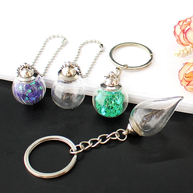 2PCS Clear Glass Ball with preglued screw cap keyring keychain wish ...