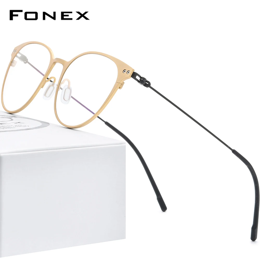 Fonex Pure Titanium Glasses Frame Women Vintage Round Myopia Optical ...