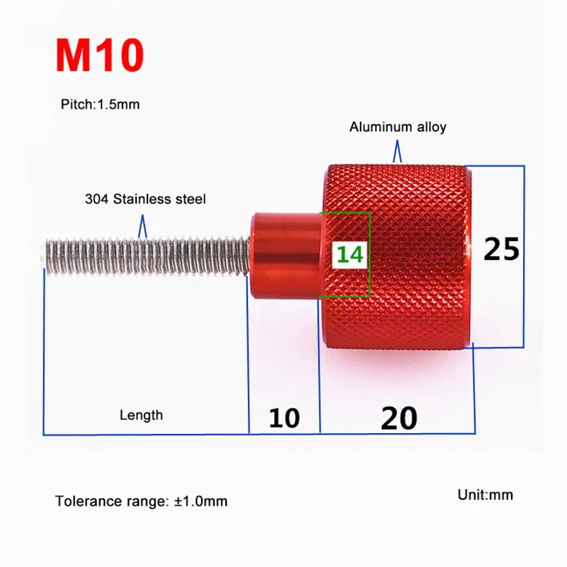 VIS,M8-25mm-Rouge--Vis à molette en alliage'aluminium, M8 M10, noir et rouge, longueur 10 100mm ...