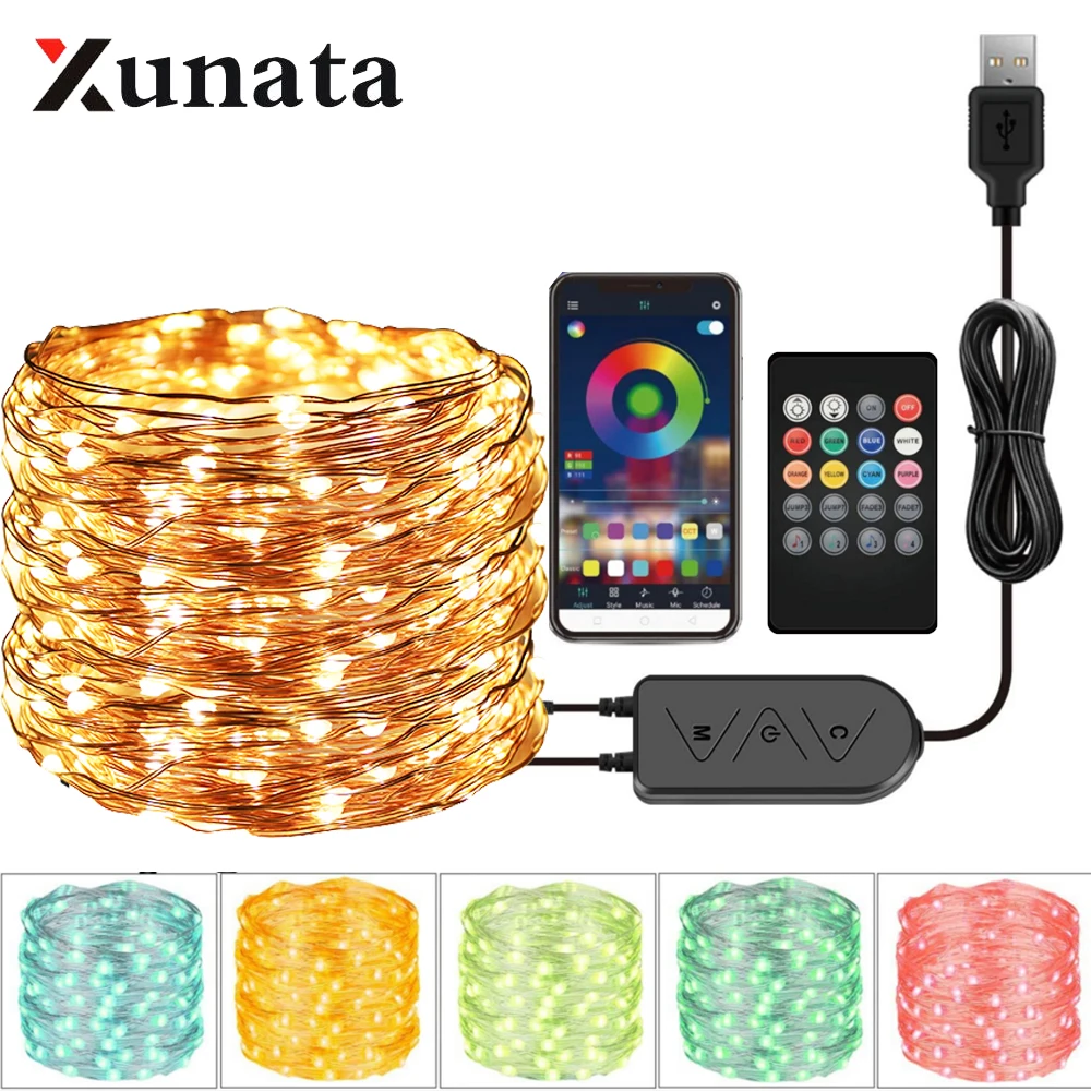 USB-Bluetooth-Control-RGB-LED-String-Light-Fairy-Lights-Garland-Xmas ...