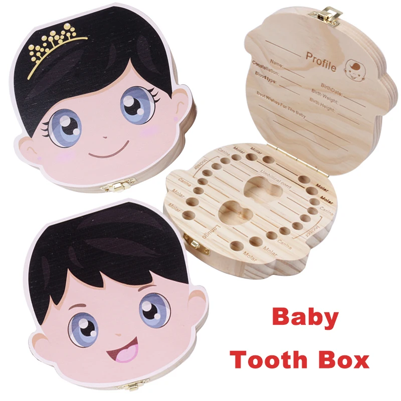 Wood English Baby Tooth Box Organizer Milk Teeth Storage Collect Teeth ...