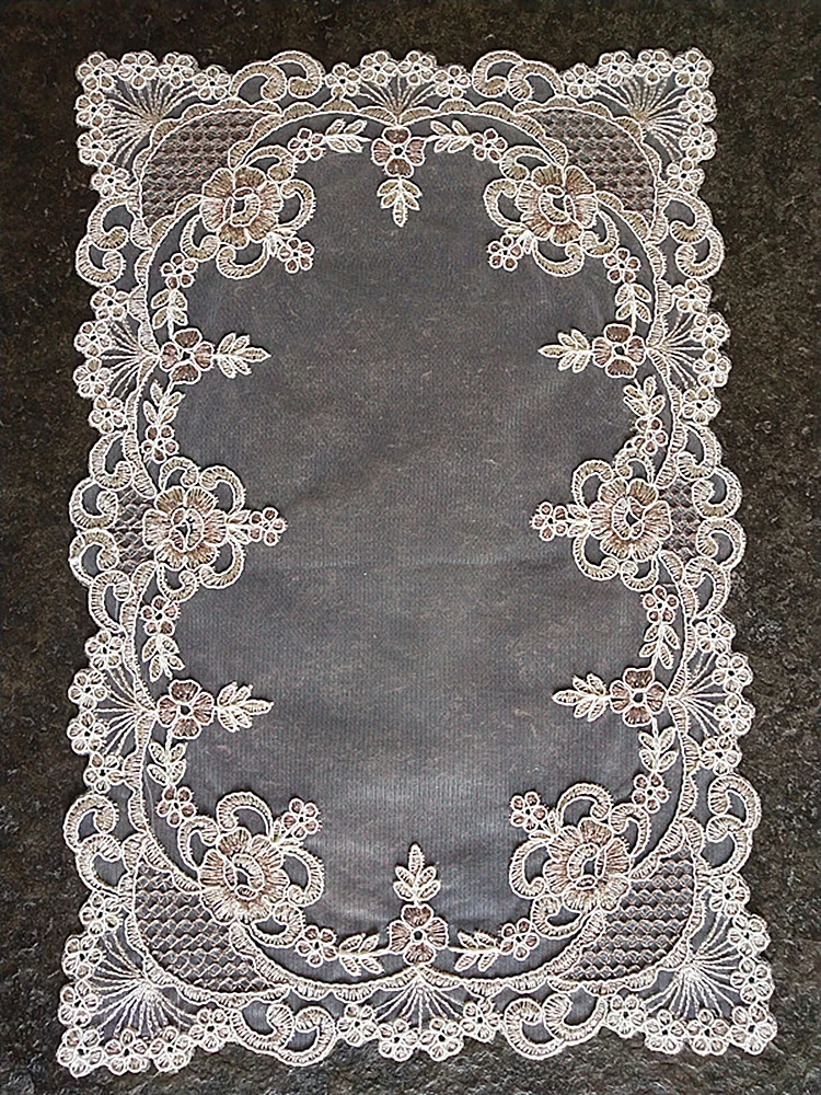 Champagne gold-28x42cm-Napperon rectangulaire brodé en dentelle ...