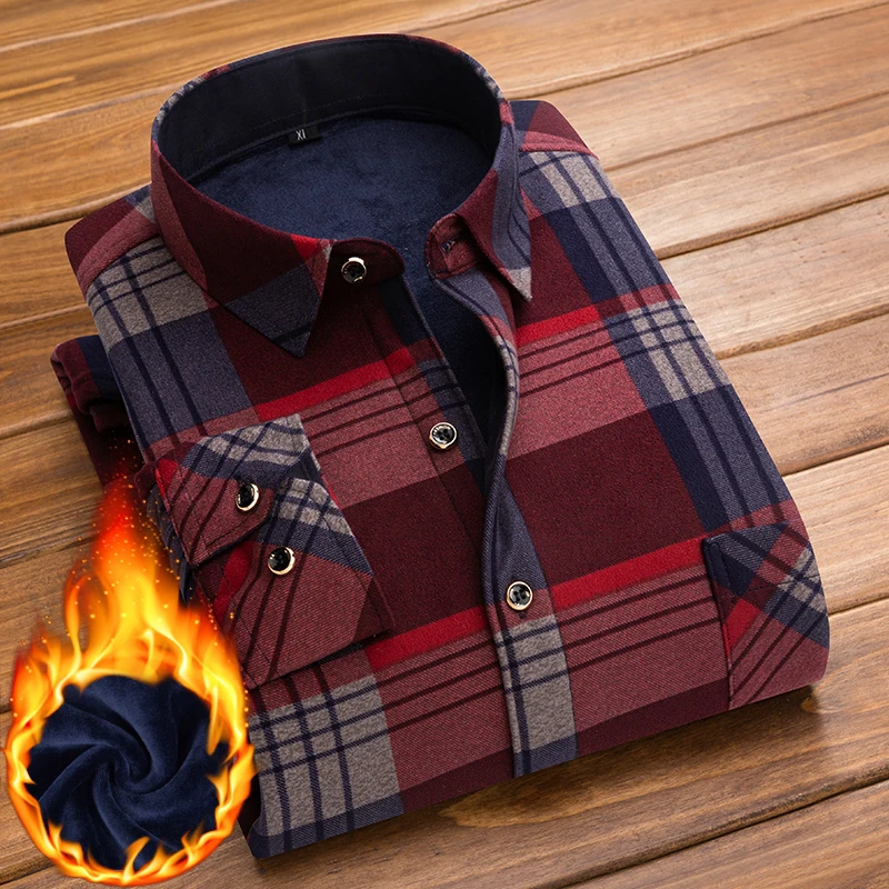 Winter-Men-Shirt-Plaid-Flannel-Thick-Warm-Long-Sleeve-Fleece-Autumn ...