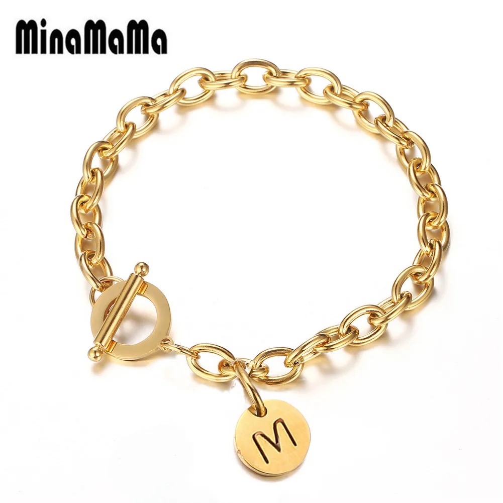 Pulsera-con-letra-inicial-de-moneda-de-acero-inoxidable-para-mujer ...