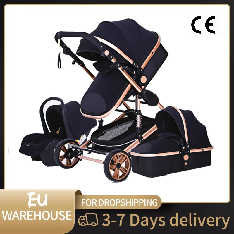 Luxury Baby Stroller 3 In 1 Portable Travel Baby Carriage Folding Prams ...