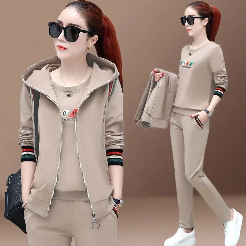 Women Sweat Suit Three Piece Sets 2021 Fall Casual Zip Hooded Waistcoat ...