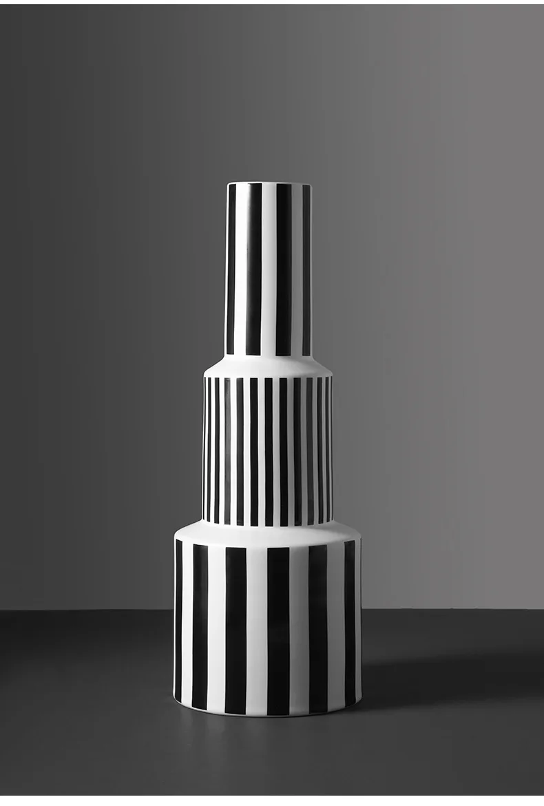 Vase,Moderne noir et blanc géométrique rayé en céramique Vase salon ...