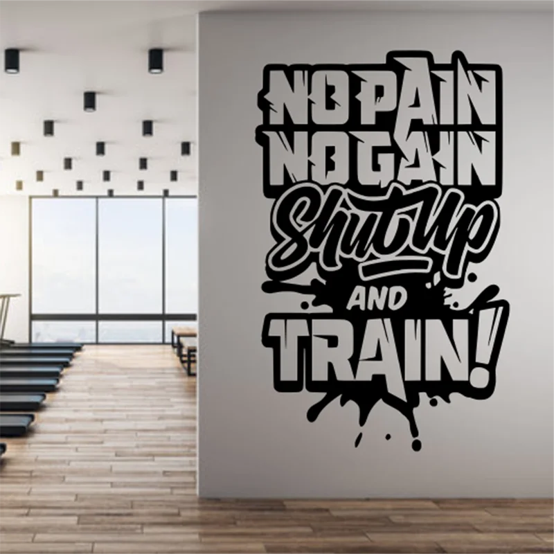 No Pain No Gain Train GYM Fitness Slogan Wall Sticker Home gym Vinyl ...