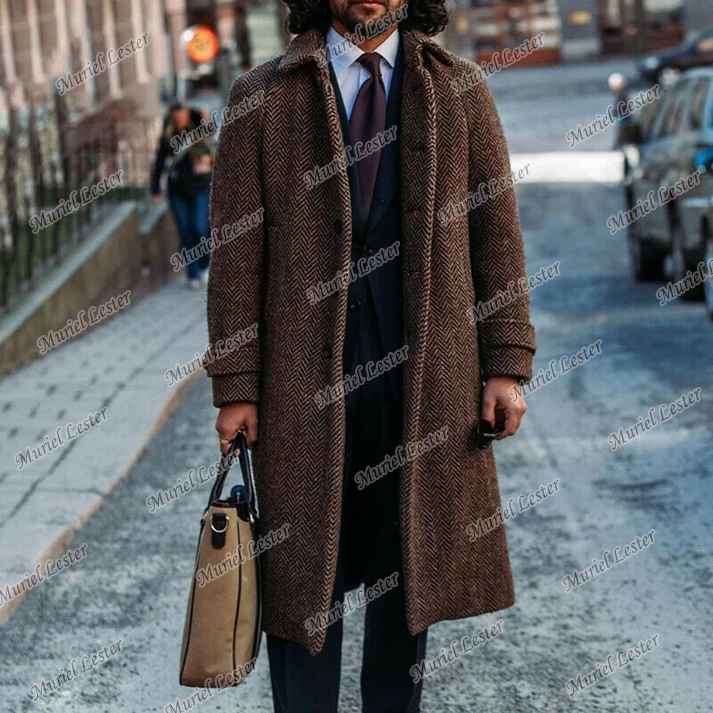 Gabardina larga de Tweed para hombre, traje Masculino de lana de espiga ...