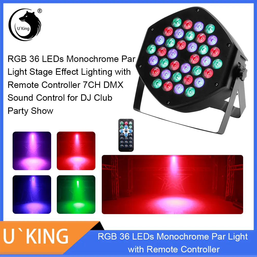 Uking king 36 leds monocromático par luz com controle remoto 7ch dmx ...