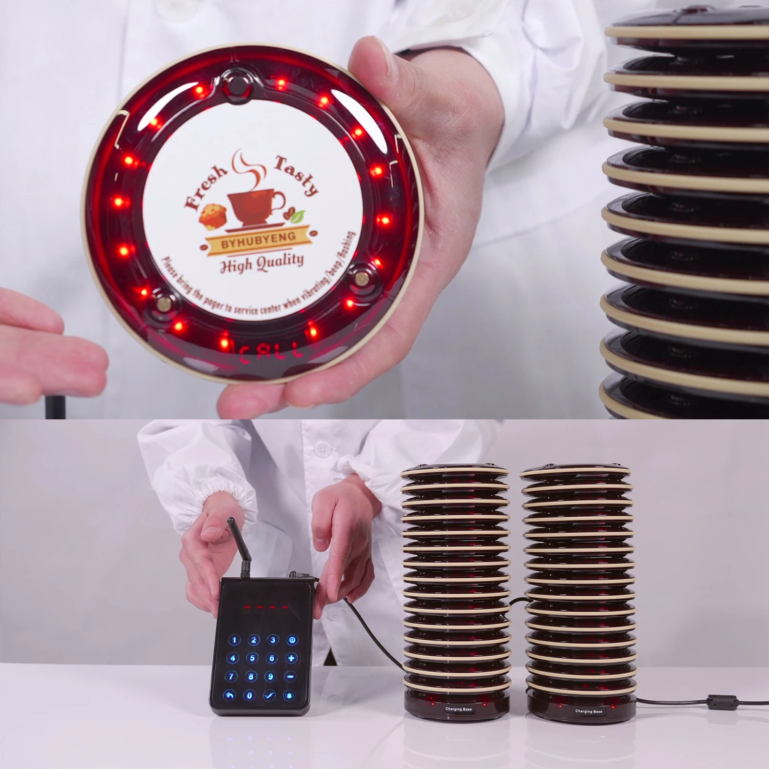 BYHUBYENG Waterproof Guest Buzzer Coaster Customer Call Paging Vibrate ...