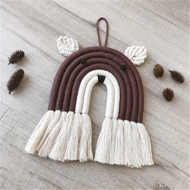 Ins Nordic Style Bear Macrame Rainbow Wall Hanging For Kids Room Decor ...