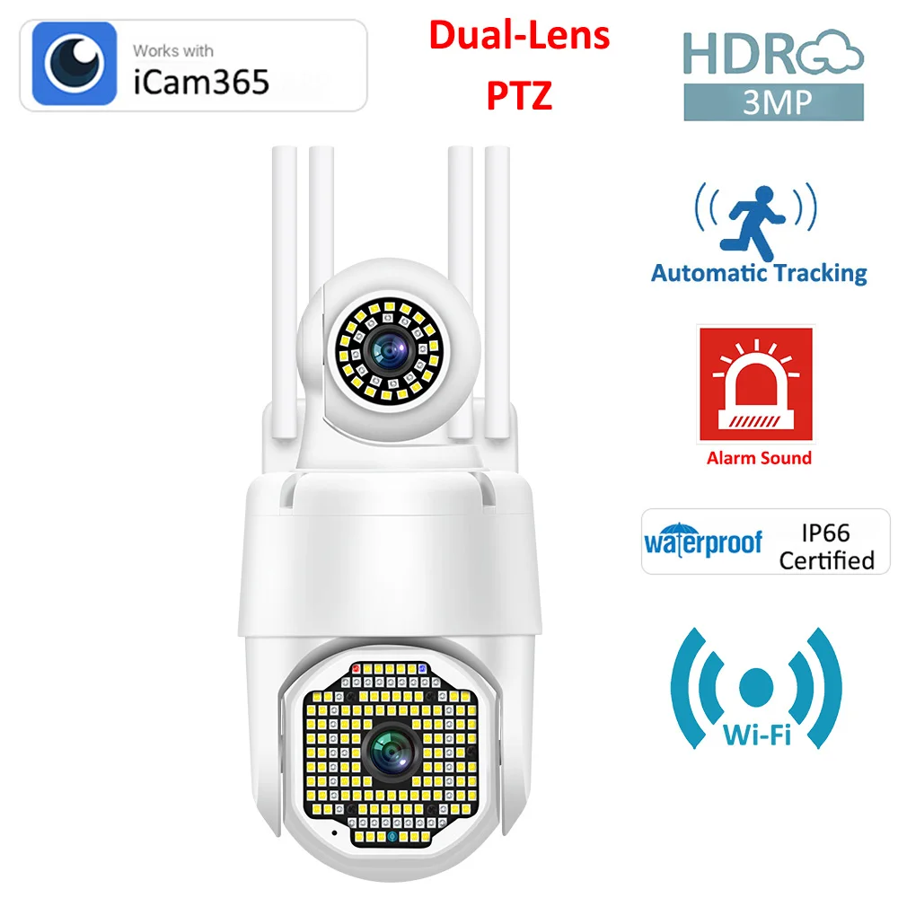 3MP Dual Lens PTZ Outdoor Speed Dome Auto Tracking Wireless WiFi ...