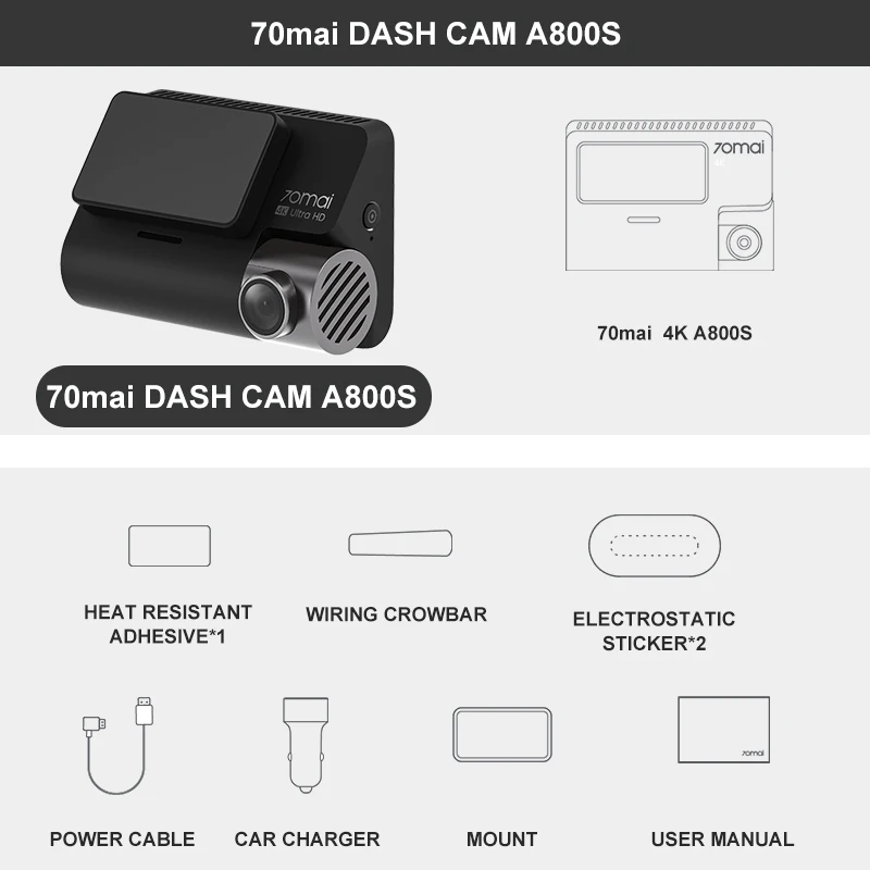 70mai A800S 4K Dash Cam 3840X2160 Resolution 24H Parking Surveillance ...