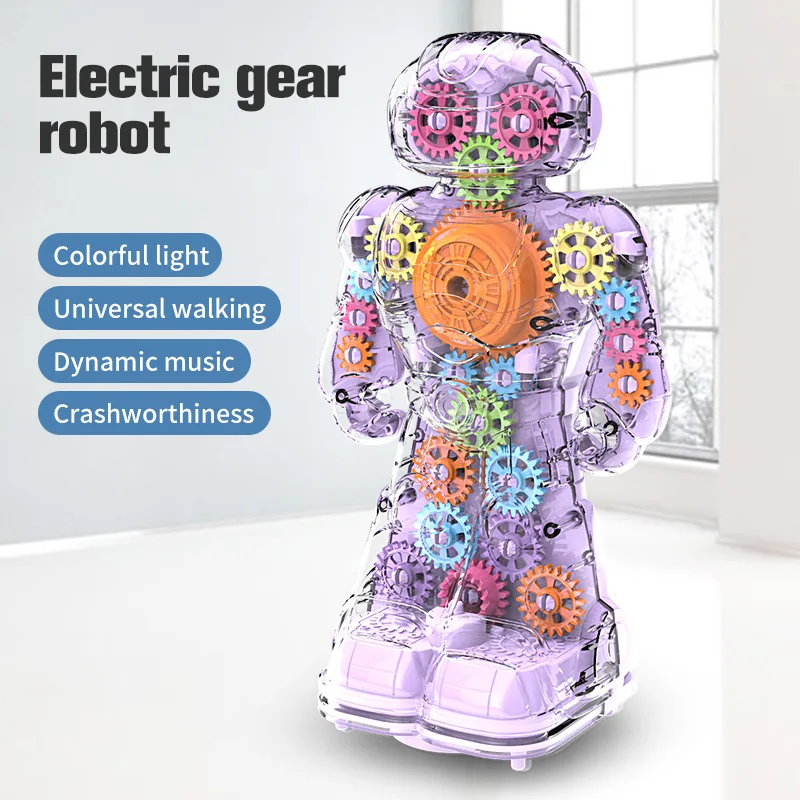 Smart-Flashing-Light-Music-Electric-Robot-22CM-Auto-Steer-Transparent ...