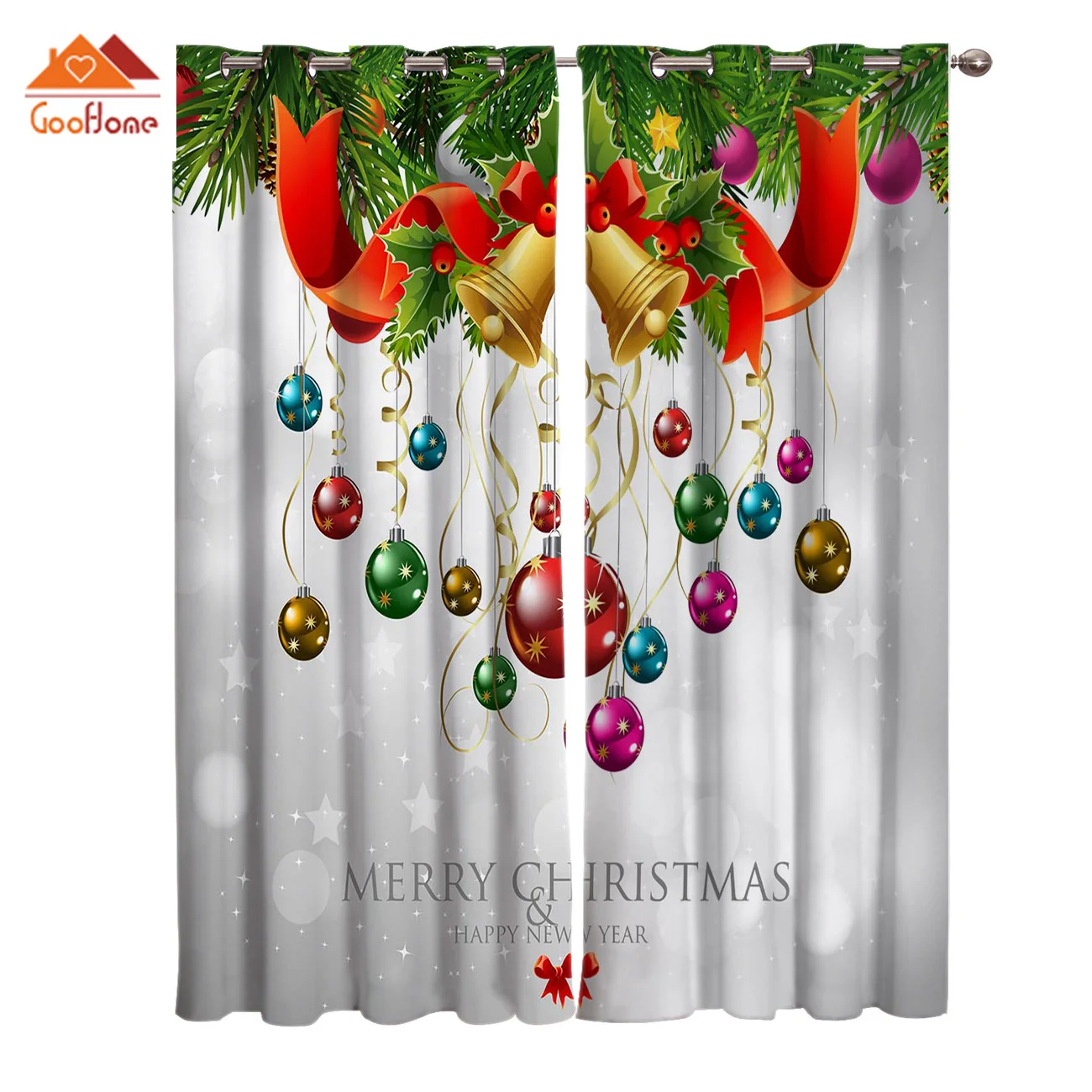 Merry-Christmas-Tree-And-Bell-Window-Curtains-Living-Room-Outdoor ...