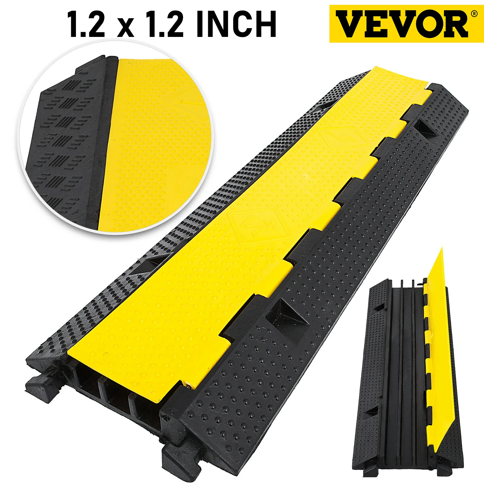 VEVOR 3 Channel Rubber Cable Protector Ramp 1.2 x 1.2 Inch Heavy Duty ...