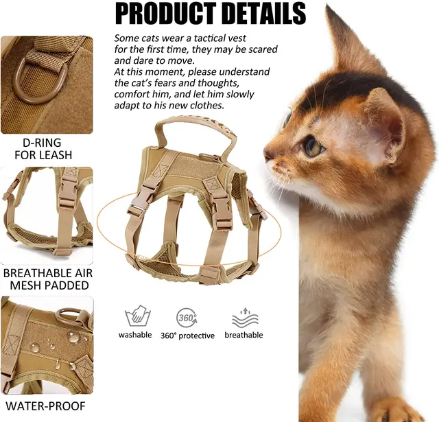 Tactical Cat Harness for Walking Escape Proof Adjustable Pet Vest ...